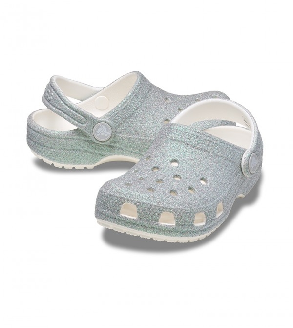 Crocs Classic Glitter Kids Clog - Iridescent White