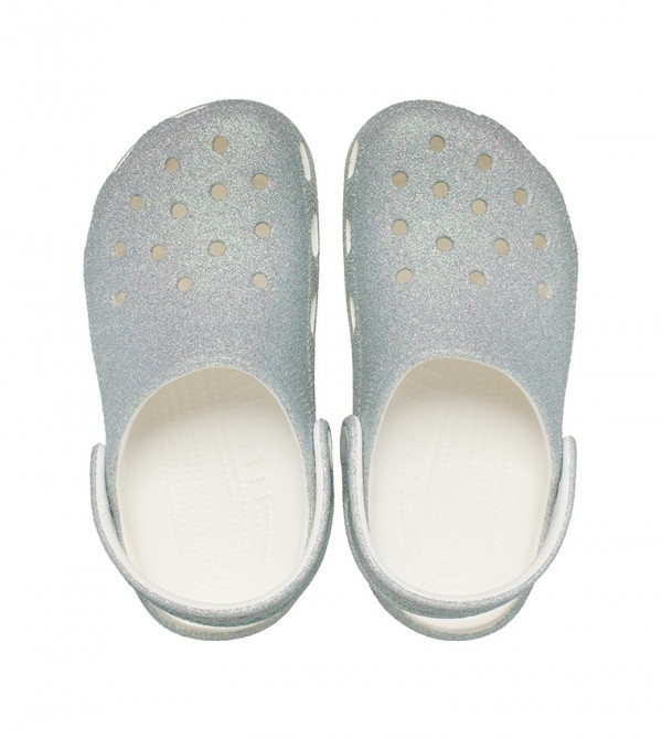 Crocs Classic Glitter Kids Clog - Iridescent White